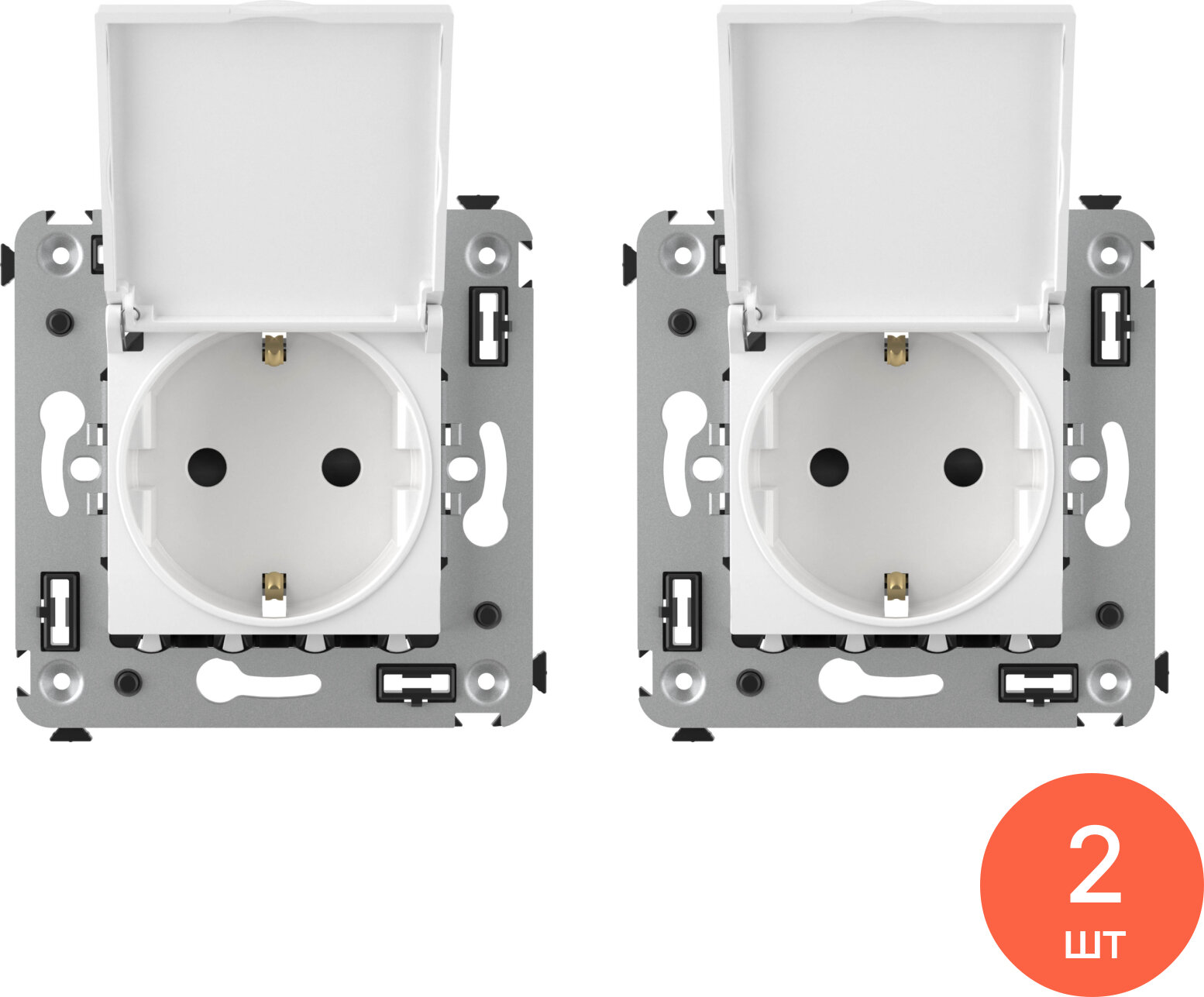 Розетка силовая штепсельная DKC / ДКС Avanti, 16А 230В IP41 белое облако 2P+E с заземляющим контактом, шторками и откидной крышкой 4400013 / электрооборудование (комплект из 2 шт)