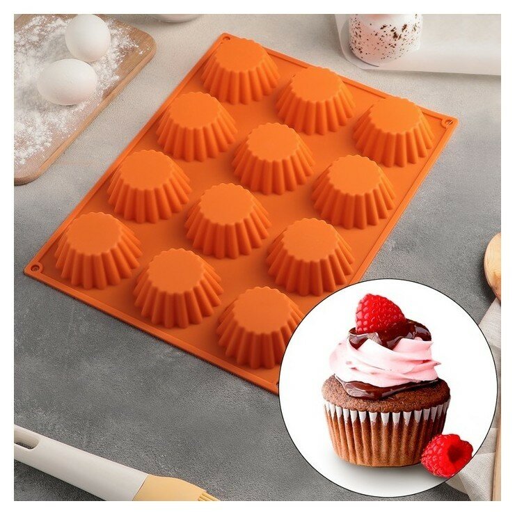 Доляна Форма для выпечки «Круг», 28×21 см, 12 ячеек (D=6 см, D по дну = 3,5 см)