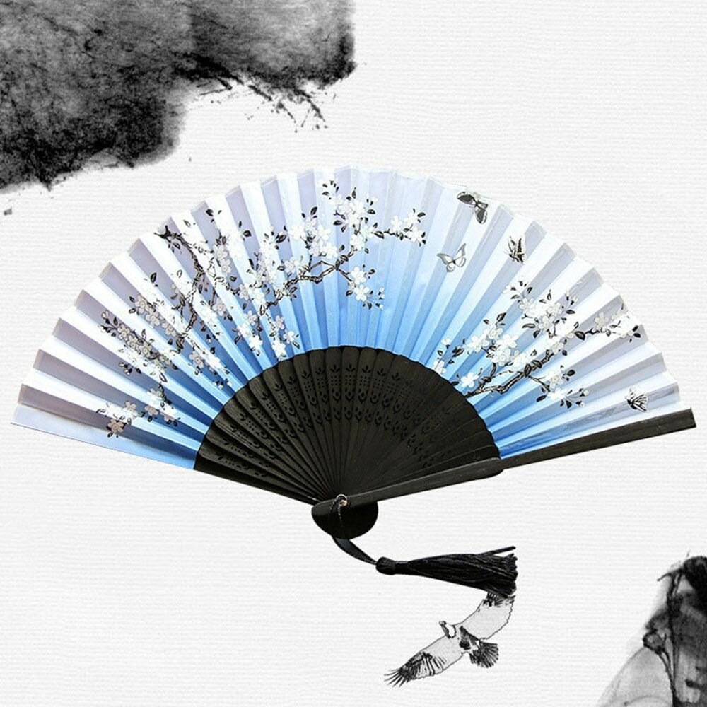 Китайский японский складной веер из шелка и бамбука легкий и стильный аксессуар для прохлады и декора