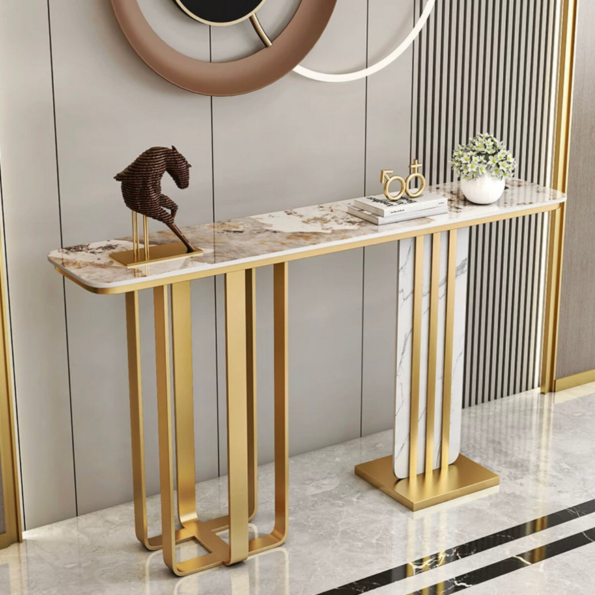 Консоль Camillo на ножках из окрашенного металла с керамической столешницей (Бежевый / 80см)