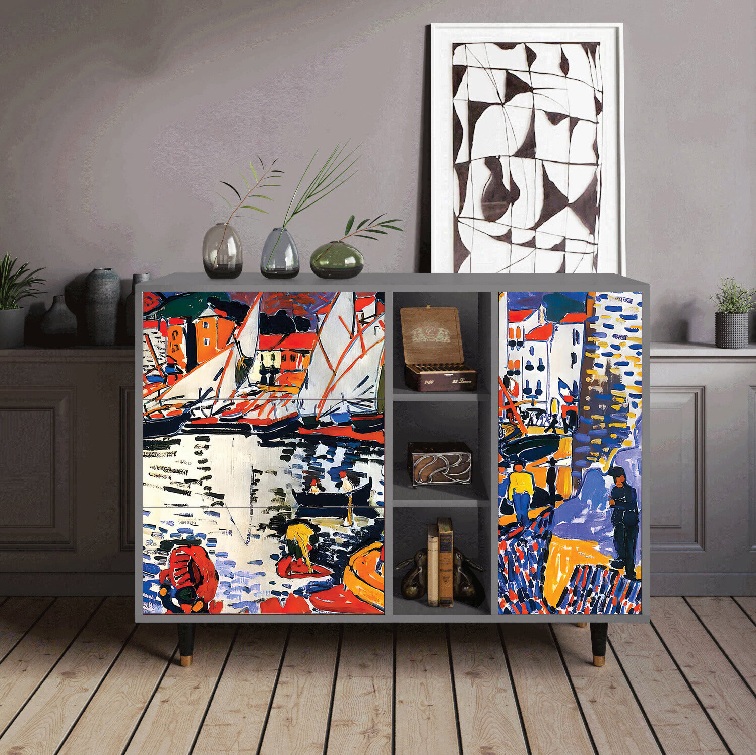 Комод - STORYZ - BS2 Le Sechage des voiles by Andre Derain, Разер - 125 x 97 x 48 см , Цвет корпуса - Серый