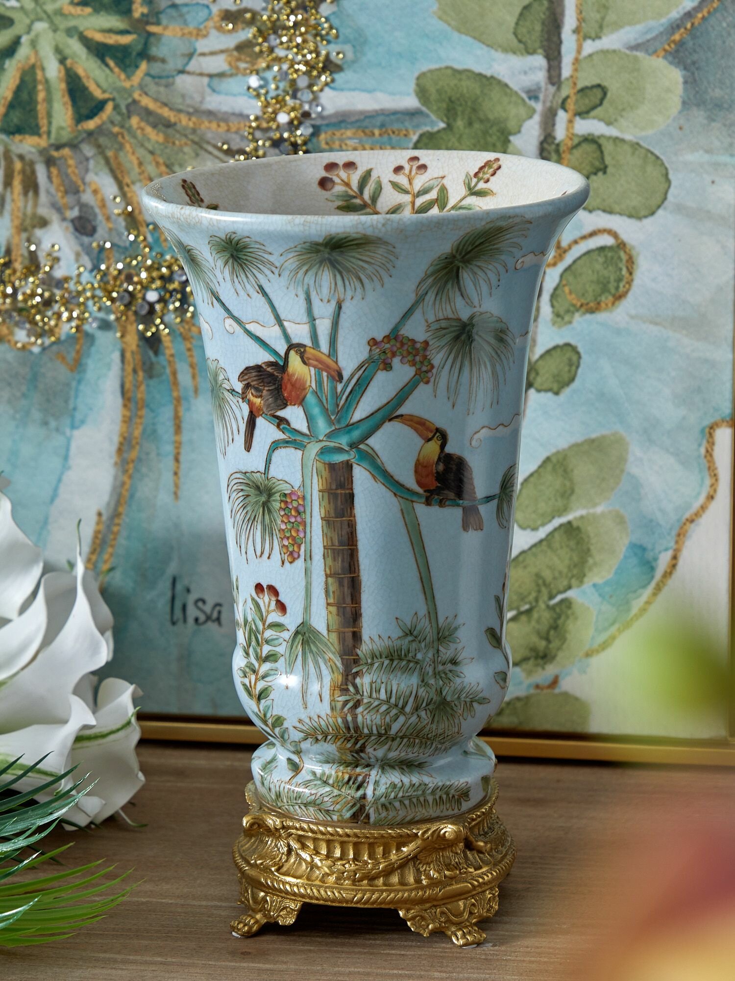 31G2654/A227C/HLB2194 Ваза 18х18х30см, Фарфор, бронза, Glasar