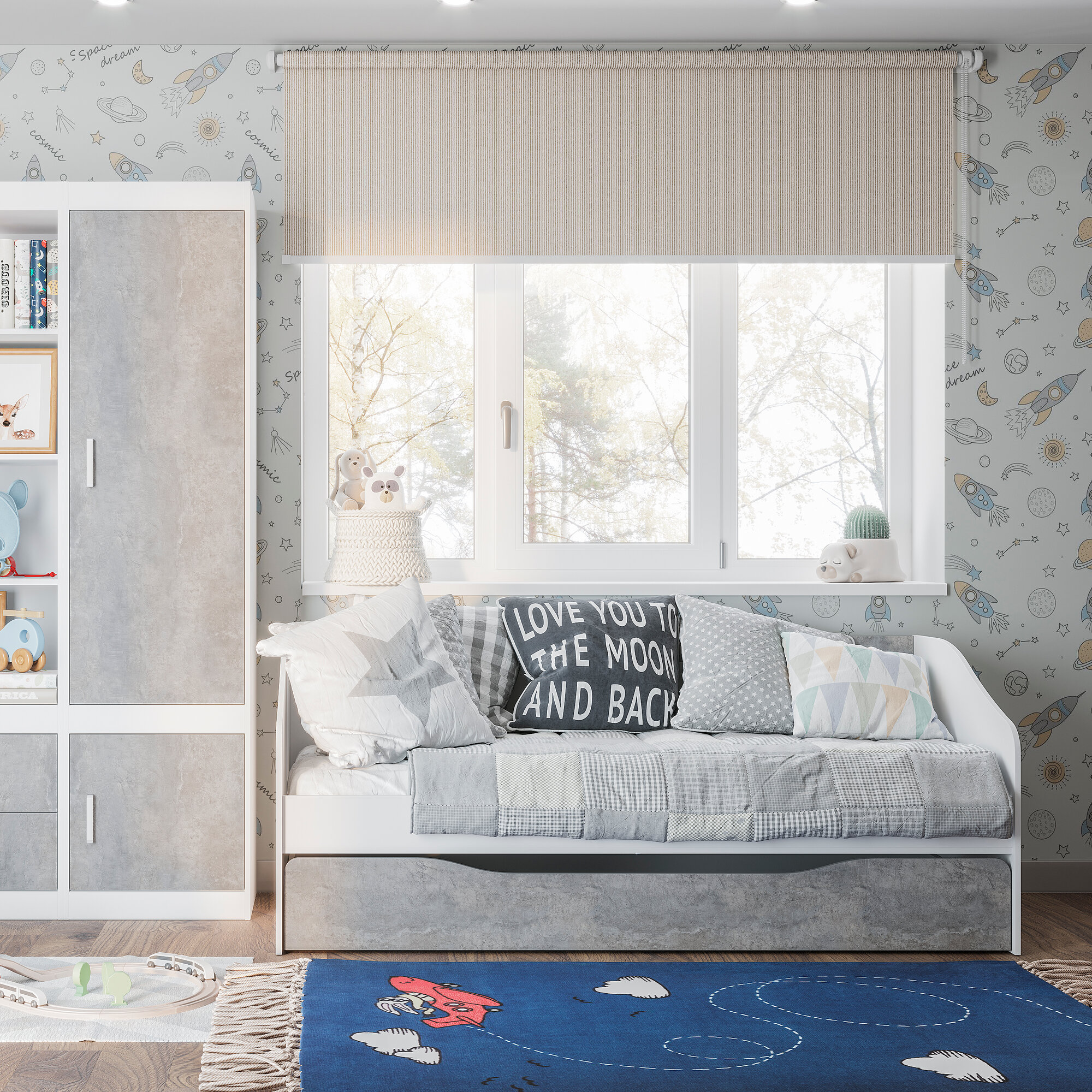 Кровать детская 80х190 ,193,2х79,0х85,0 см, белый/цемент светлый