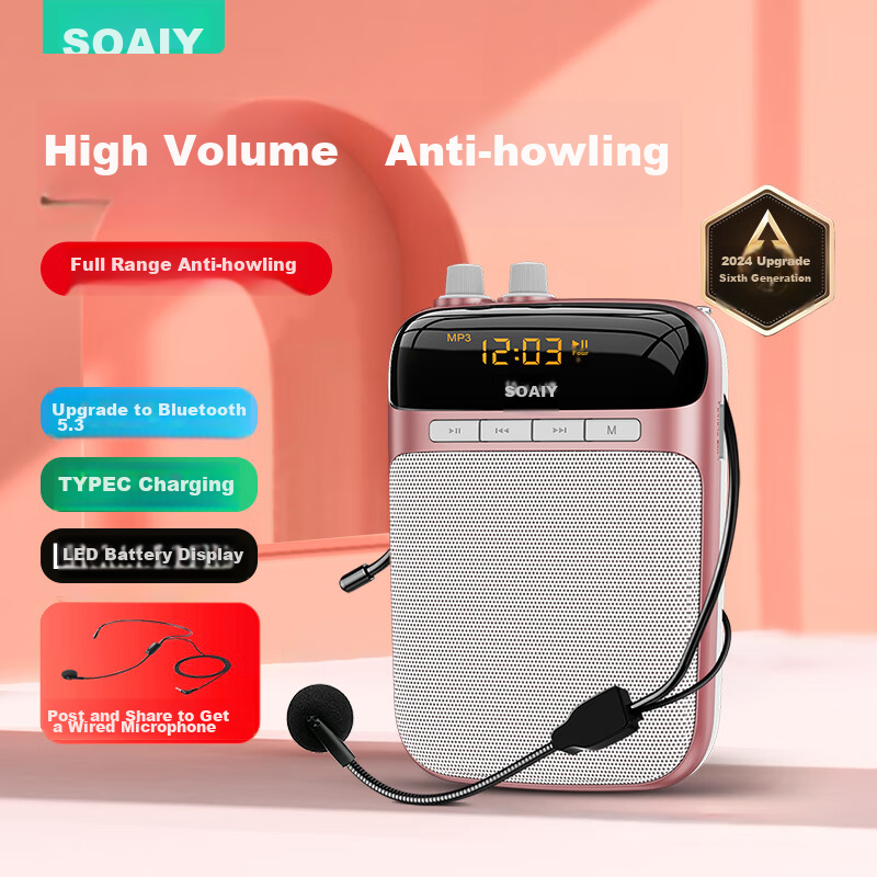 Soaiy S318 Мини-усилитель для преподавателей Беспроводной колонка с розовым золотом Поддержка TF-карты Анти-свист
