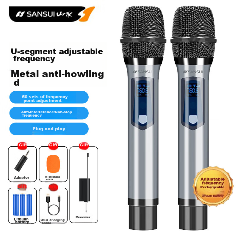 Sansui Wireless Microphone System, Home Karaoke Microphones, Dual-Channel Outdoor Stage Audio, KTV Microphones, for Hosting Meetings And Karaoke Live Streaming