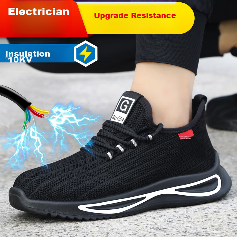 JUNBU Safety Shoes for Men, Electrician Insulated 10KV, Plastic Toe Cap, Anti-Smashing, Anti-Puncture, Lightweight Work Shoes 1080FKV Size 43