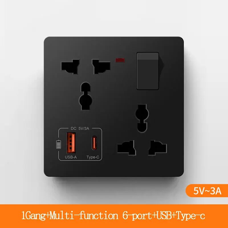 Розетка 1 Gang 6-port USB+Type-C BLACK