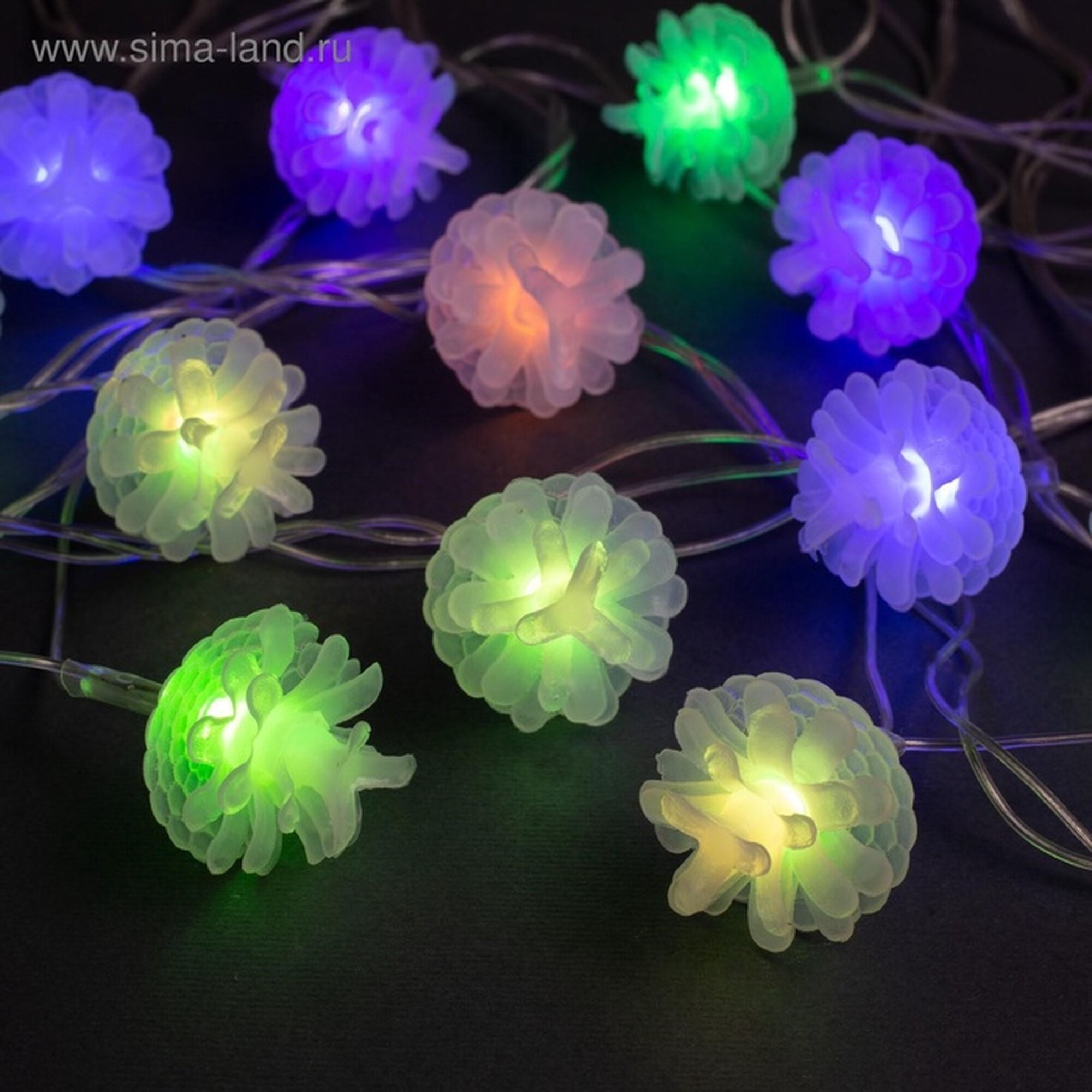 Гирлянда «Нить» 5 м с насадками «Шишки сосновые», IP20, прозрачная нить, 20 LED, свечение мульти (RG/RB), мигание