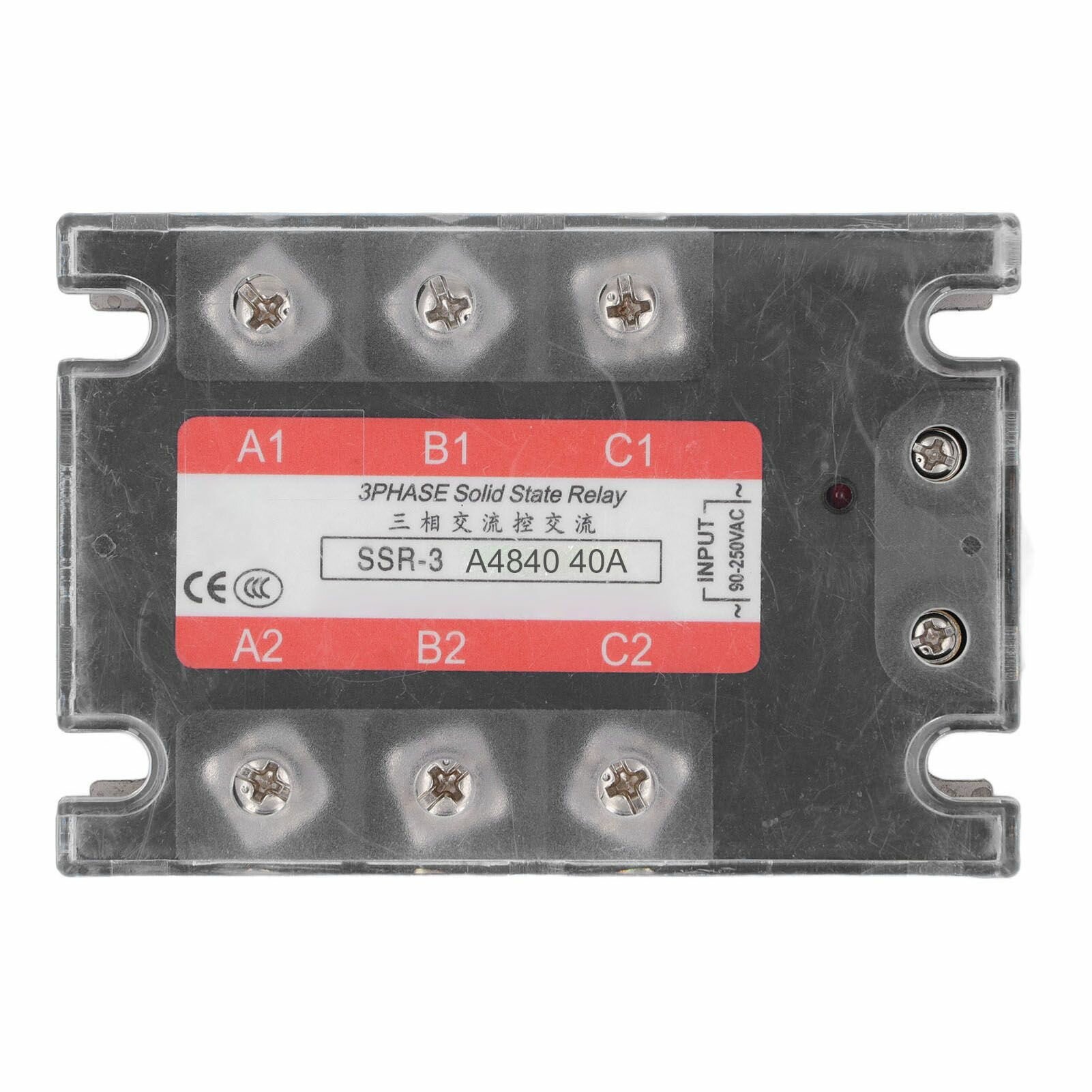 3-фазное твердотельное реле, 40 А, светодиодный индикатор, прозрачная крышка, твердотельное реле переменного тока в переменное, вход 90 250 В, выход 24 480 В
