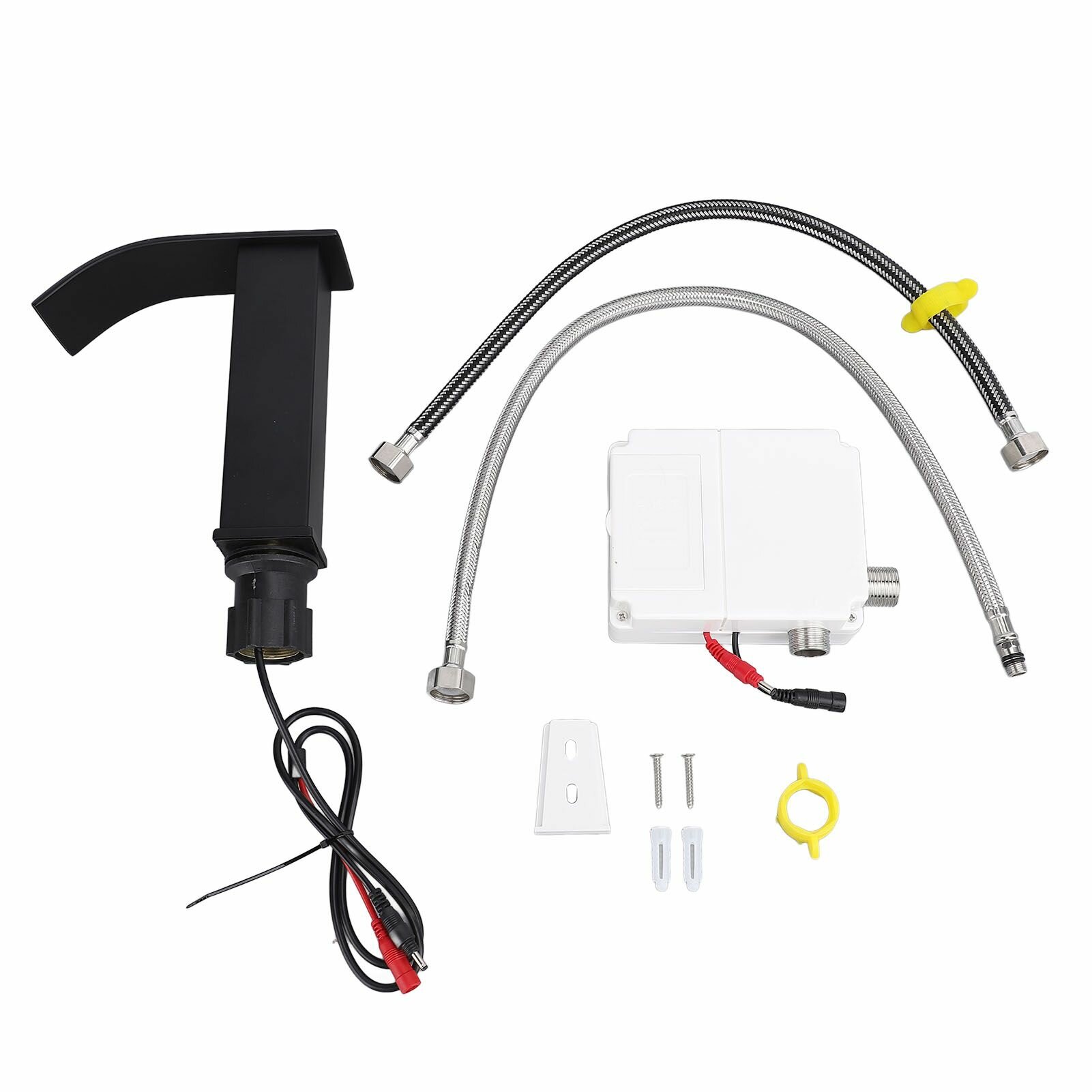 Смеситель для раковины с черным покрытием, автоматический сенсорный, из нержавеющей стали, короткий, водопадный дизайн, 4 батарейки AA