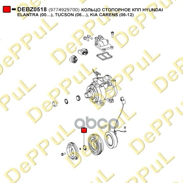Кольцо стопорное компрессора кондиционера HYUNDAI ELANTRA (00…), TUCSON (06…), KIA CARENS (06-12) HYUNDAI-KIA DePPuL арт. DEB.