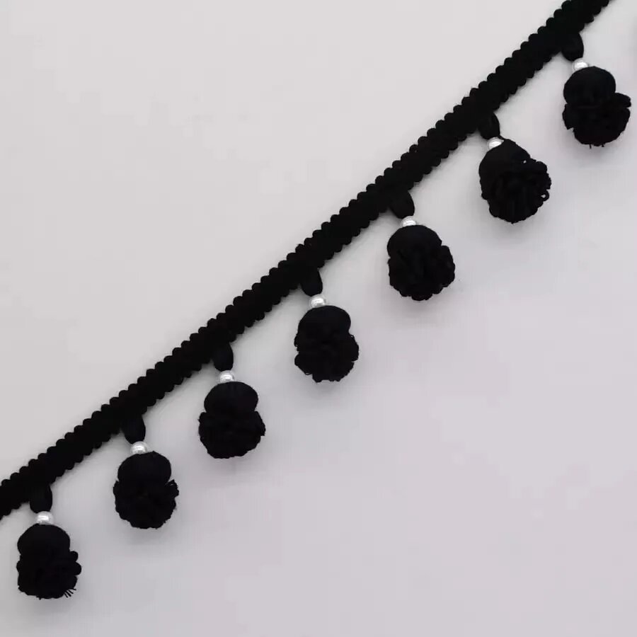Черная трикотажная лента с кисточками, 4.3см, Цвет: B Black