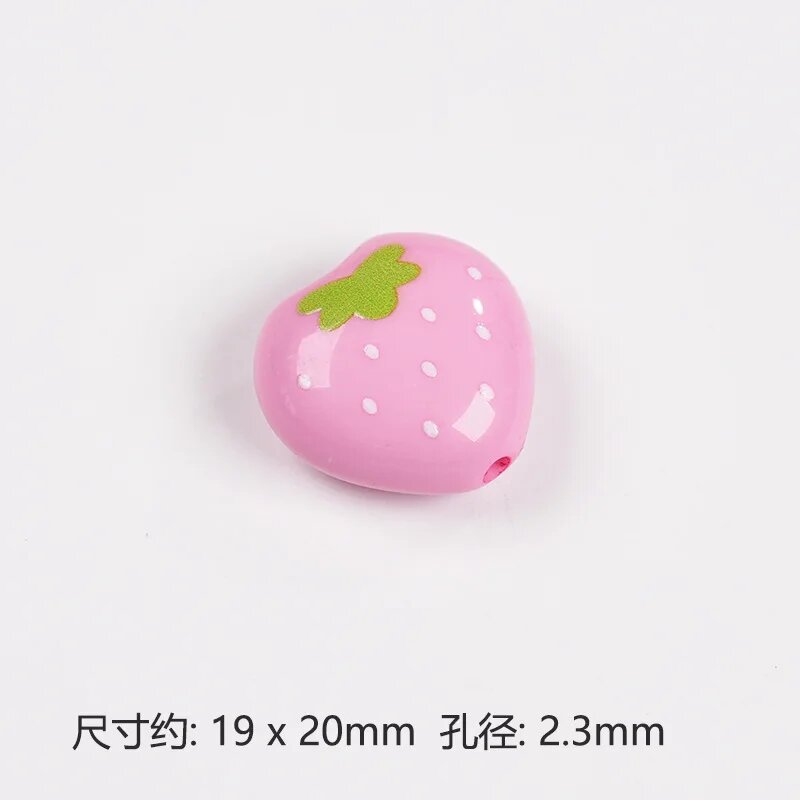 Бусины акриловые WZNB с принтом клубника, апельсин, киви 10 шт Розовый, Розовый