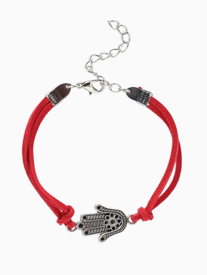 Браслет-оберег «Красная нить», талисман защиты, рука Хамса классическая, цвет чернёное серебро, 18 см