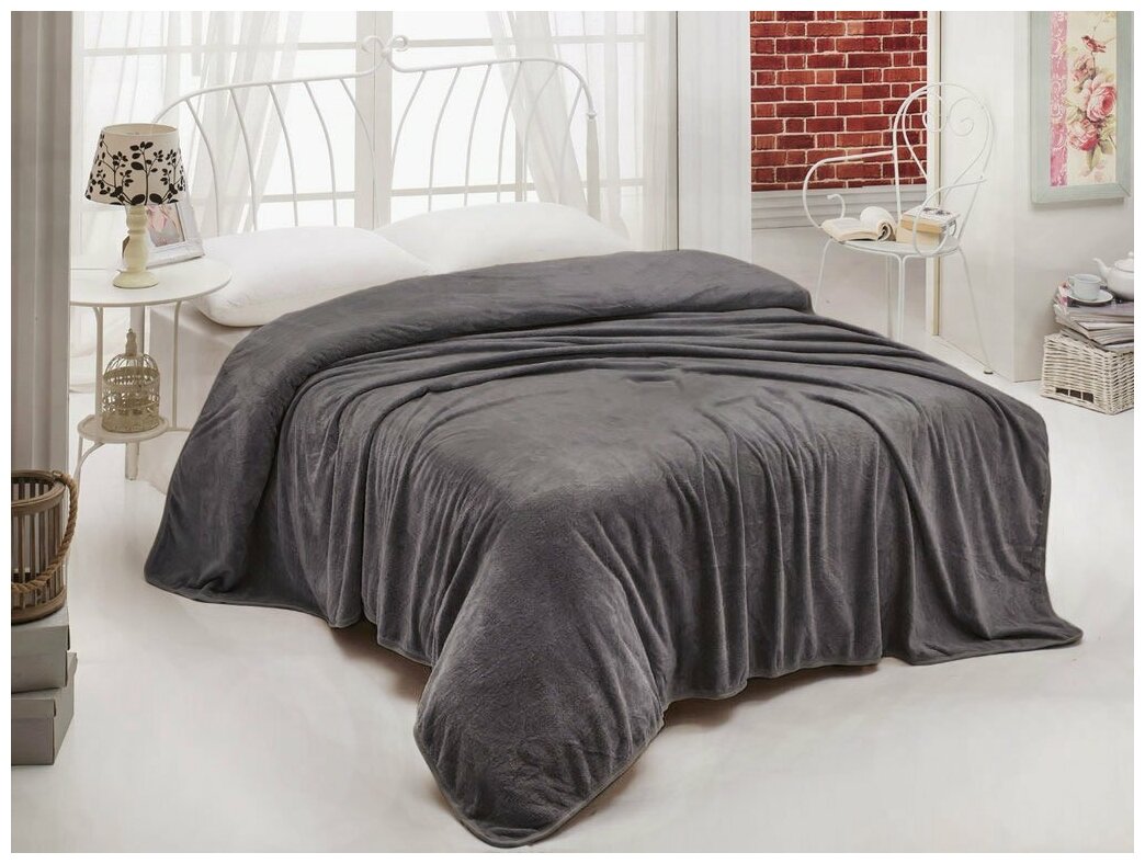 Плед из флиса однотонный серый Elin (серый), 150x200