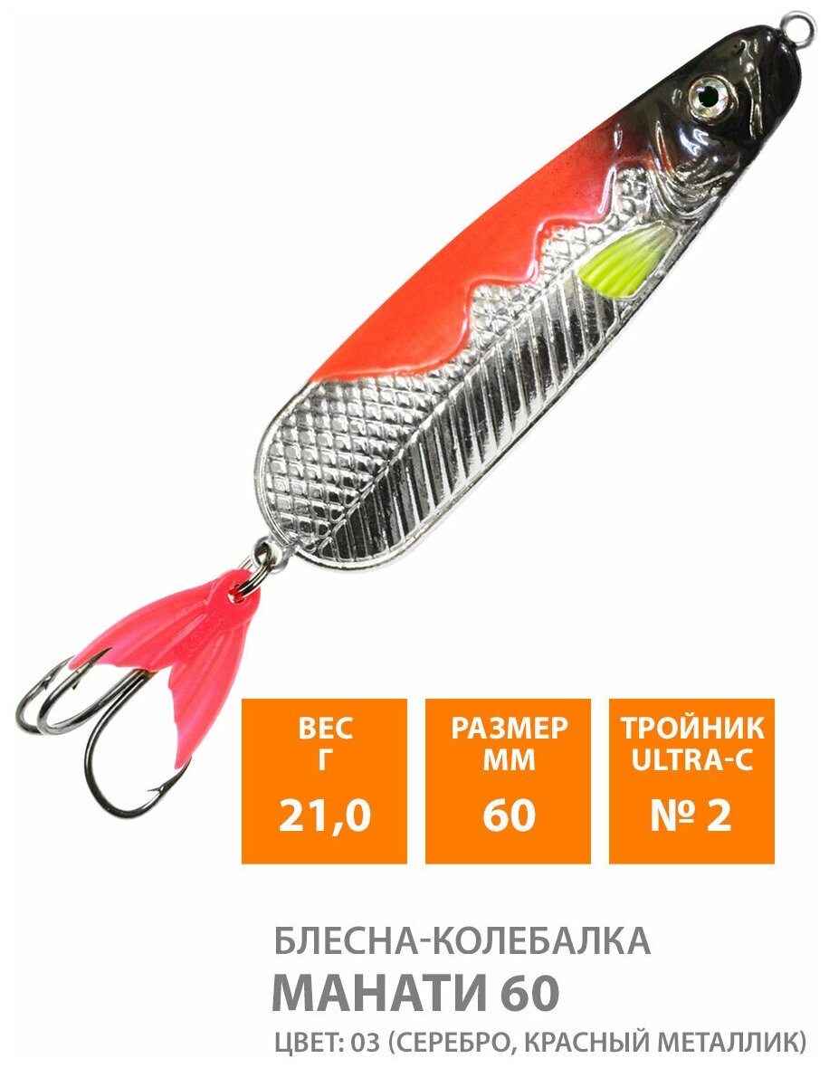 Блесна колебалка для рыбалки AQUA Манати 60mm 21g цвет 03