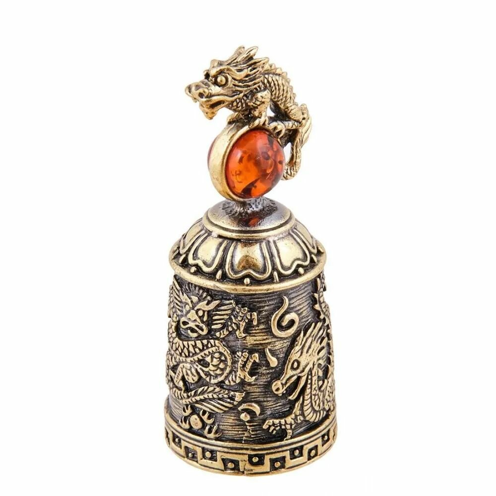 Колокольчик из латуни и янтаря "Дракон Китай"