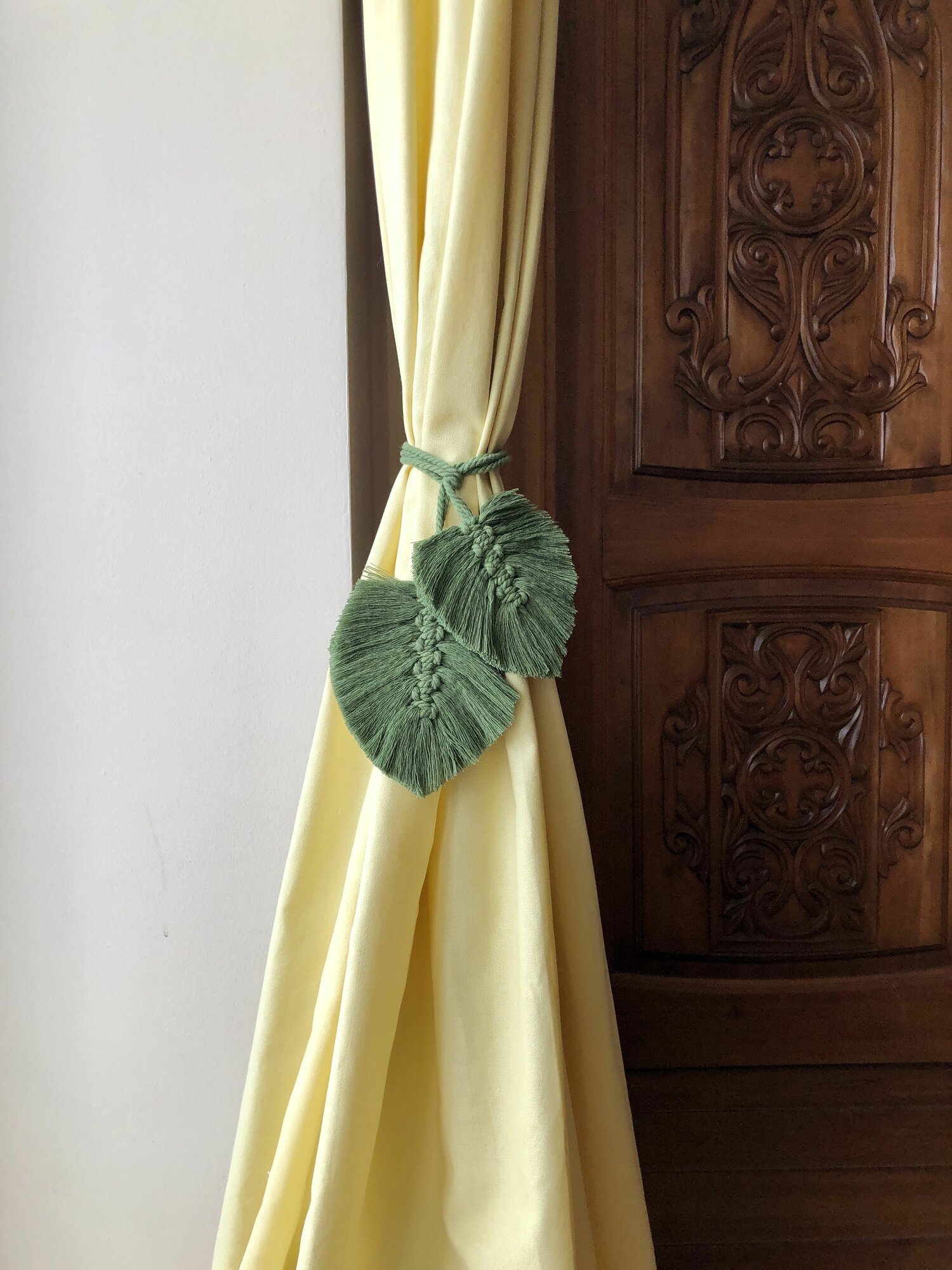 Подхват для штор в стиле Бохо, цвет натуральный зеленый, натуральный хлопок, 1 подхват в форме 2 листьев