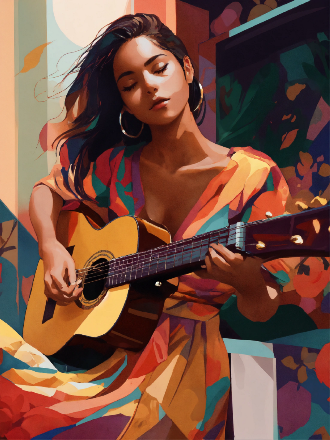 Картина по номерам "Девушка с гитарой" 40х50 см, хлопковый холст на подрамнике, акрил, Hobby Home