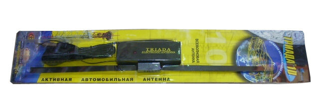 Антенна TR-10 EXOTICA активная на стекло 36см (всеволновая с регулировкой, радиус приема 80км) кабель 250см 12V триада
