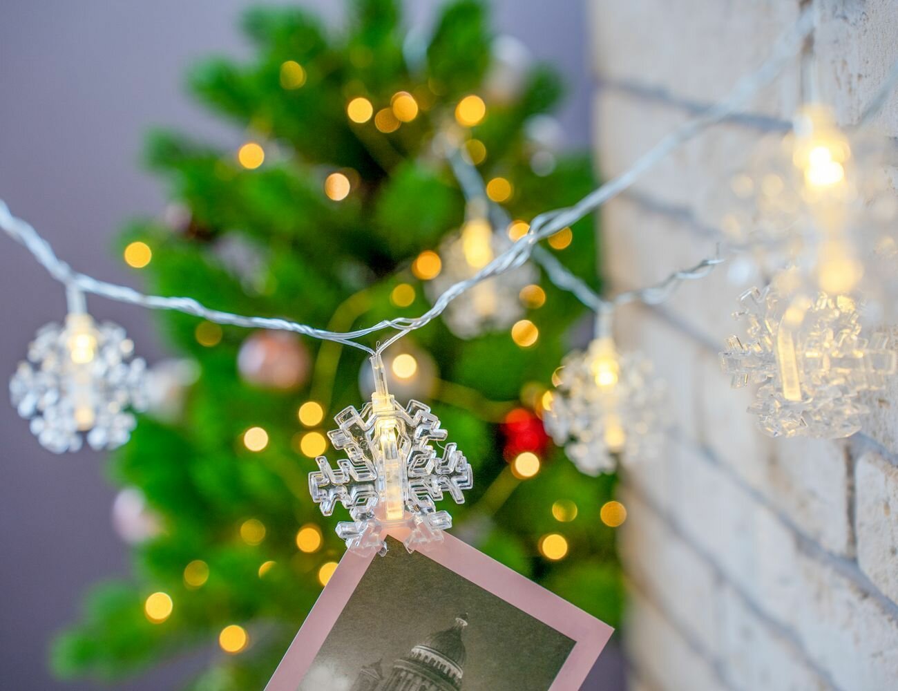 Светодиодная гирлянда прищепки-снежинки, 20 теплых белых ламп, 4 м, прозрачный ПВХ, IP20, Serpantin 183-044