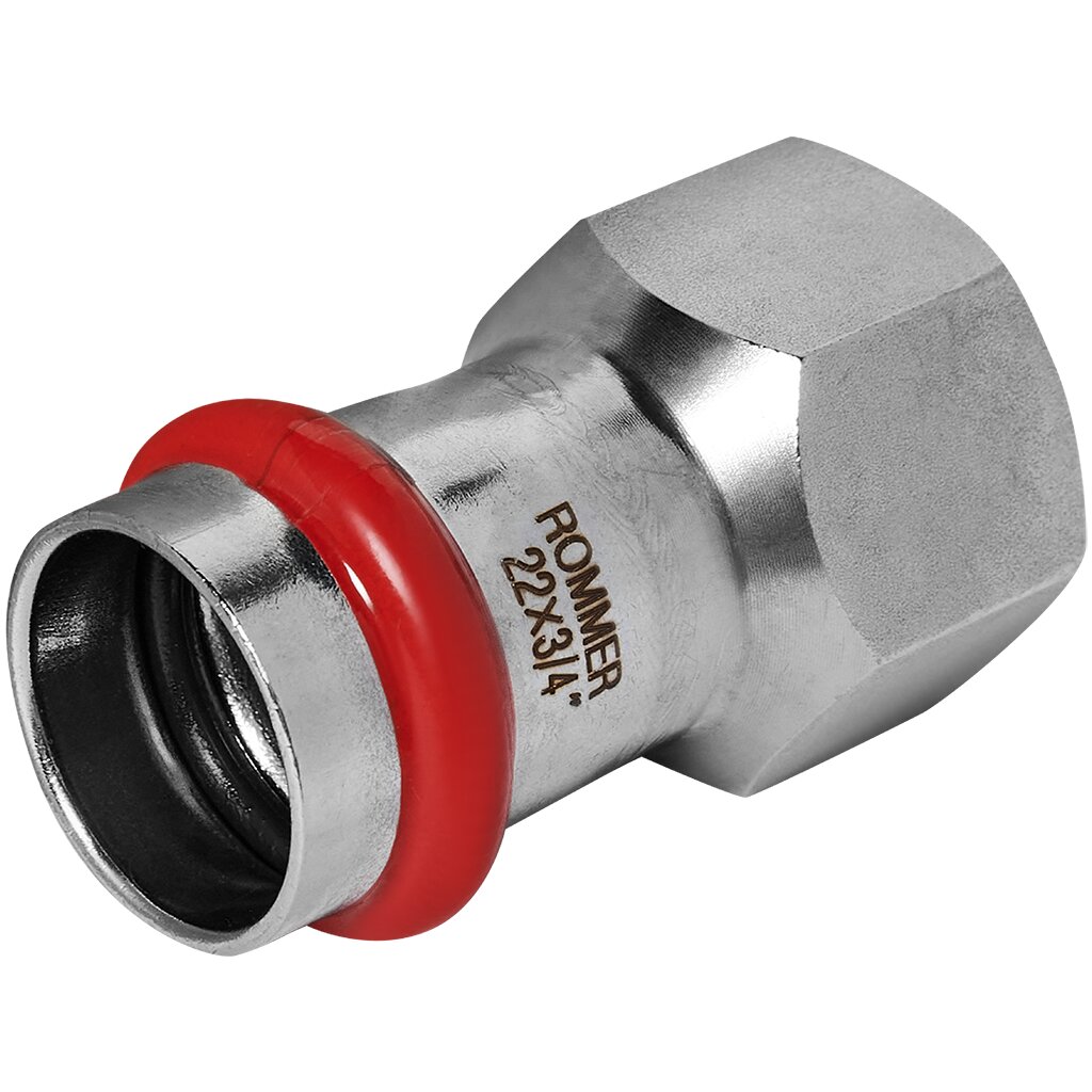 Rommer Переходник 22х3/4" ВПр-ВР из нержавеющей стали (304), кольцо из EPDM
