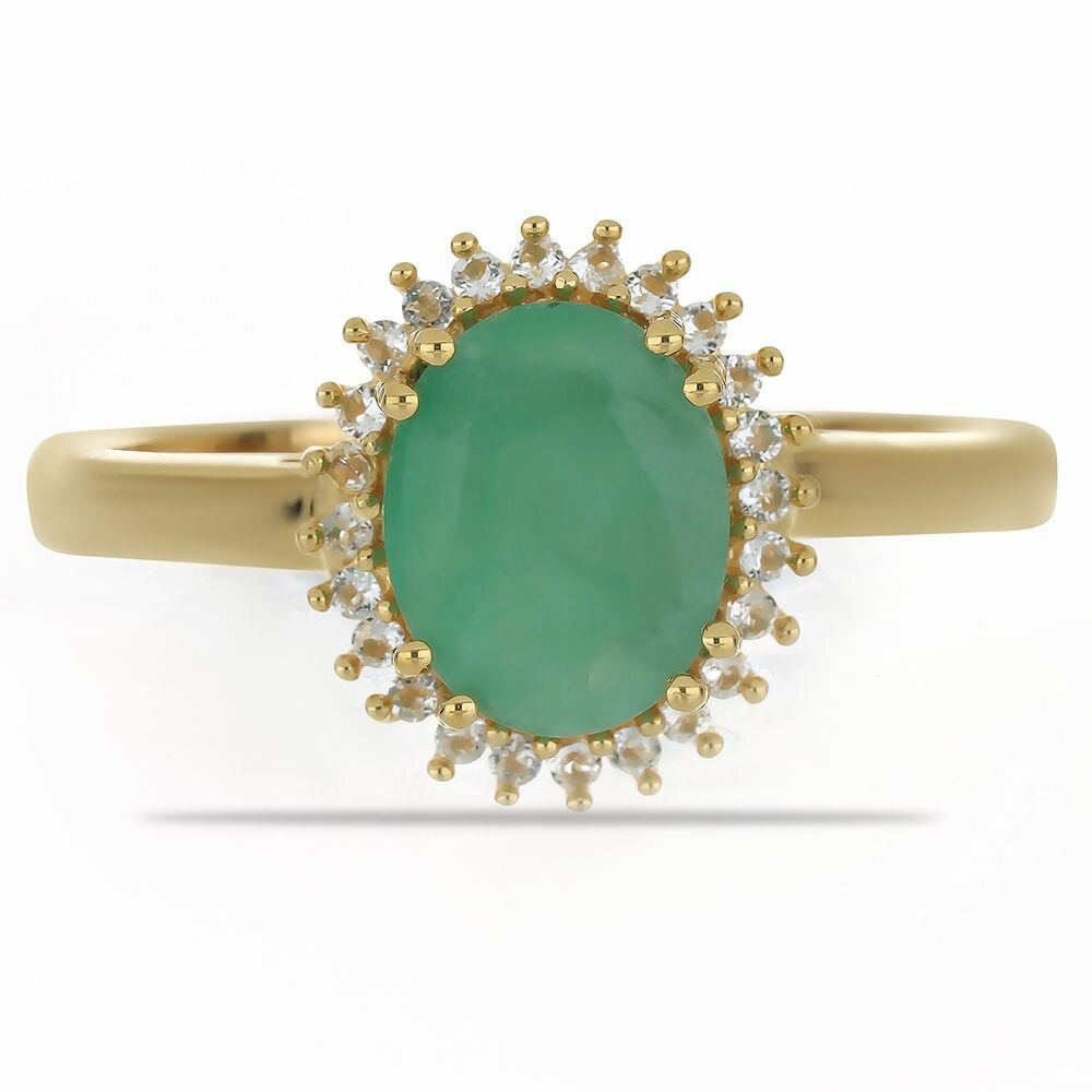 Перстень, серебро, 925 проба, золочение, топаз, изумруд