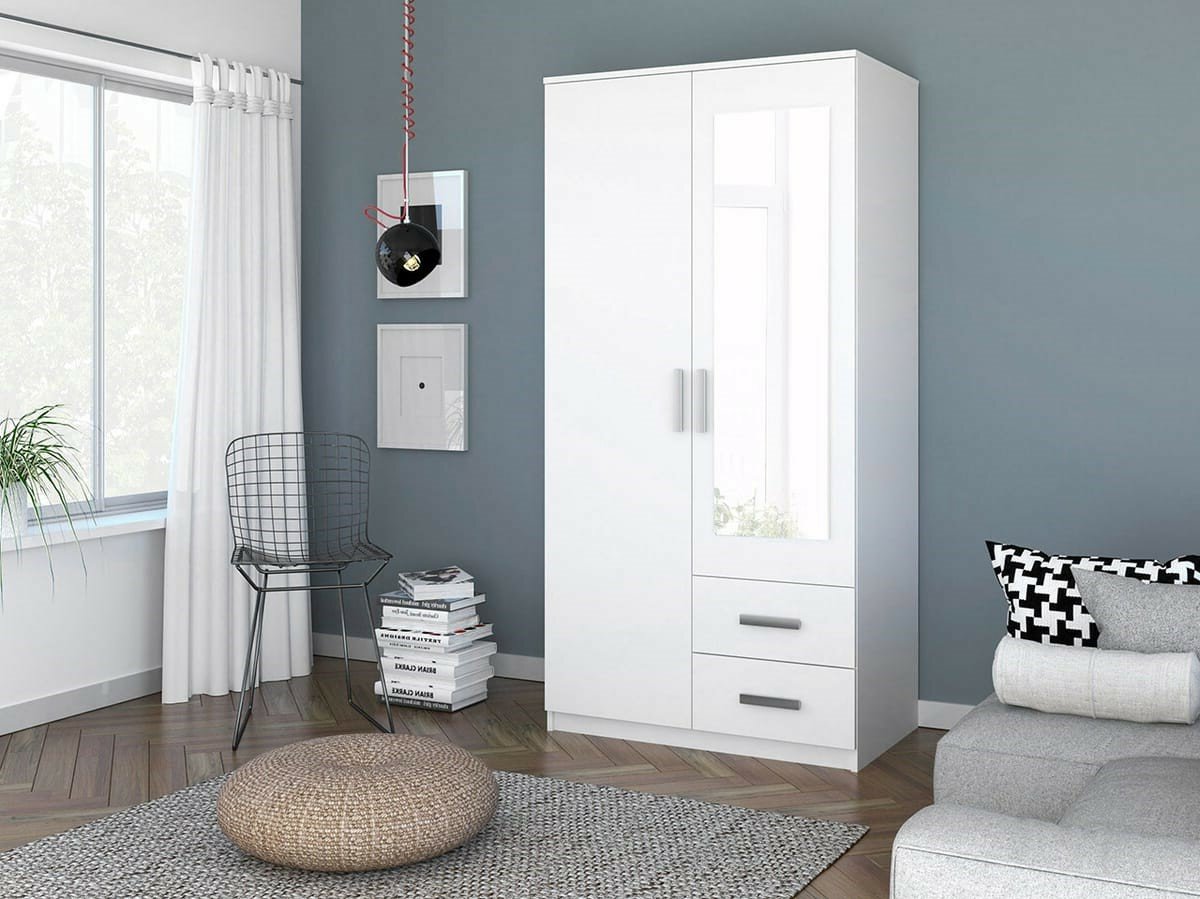 Распашной шкаф Аврора 2 Белый 101 NW 100*60*240 см GOODFORM Для одежды, в прихожую,