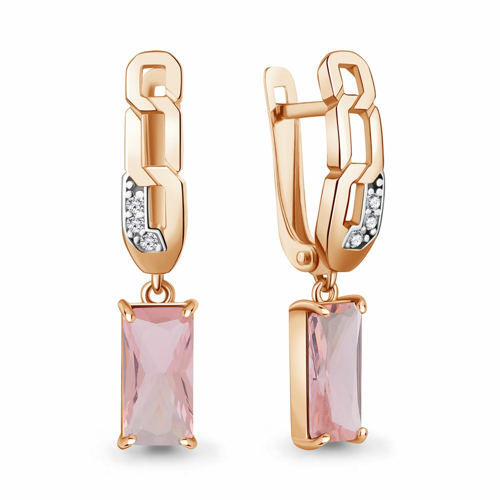 Серьги, серебро, 925 проба, золочение, морганит, фианит