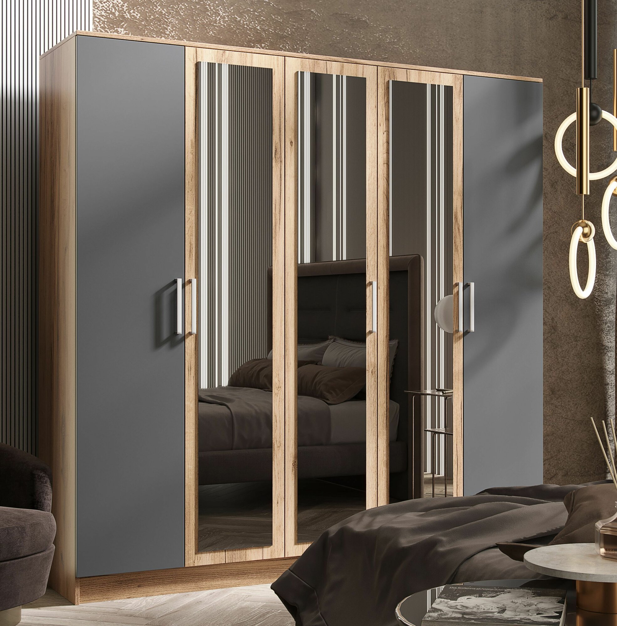 Шкаф 5-ти створчатый 2,0м. Мартина Графит/Дуб крафт