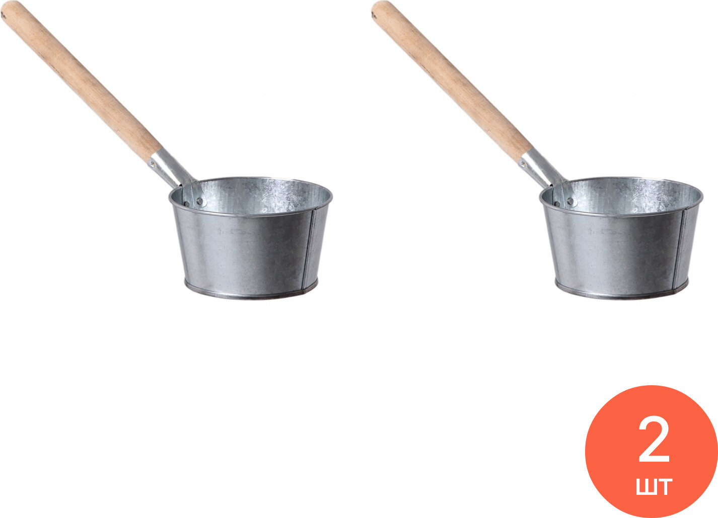 Ковш для бани Банные штучки с деревянной ручкой, из нержавеющей стали / товары для бань и саун (комплект из 2 шт)
