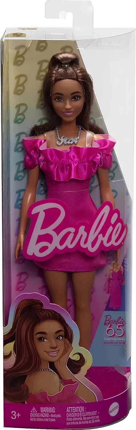 Кукла Barbie Модница Розовое платье с оборками на рукавах HRH15
