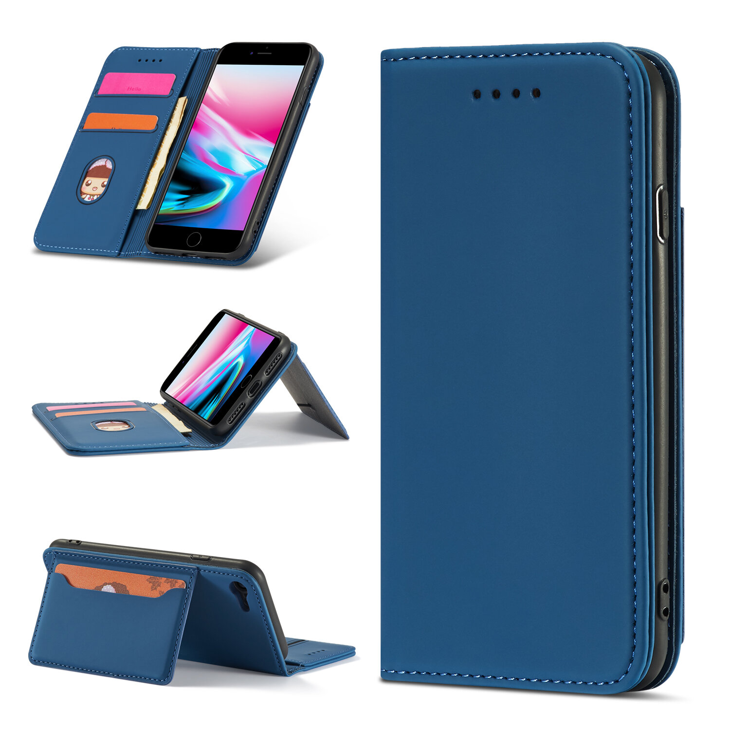 Кожаный чехол-книжка для Apple iPhone 7 / 8 / SE 2020 (SE 2) / SE 2022 (SE 3) /Айфон 7, 8, СЕ 2020 (СЕ 2), СЕ 2022 (СЕ 3), магнитный, с зажимом для денег, внутренними и внешними отделениями для карт