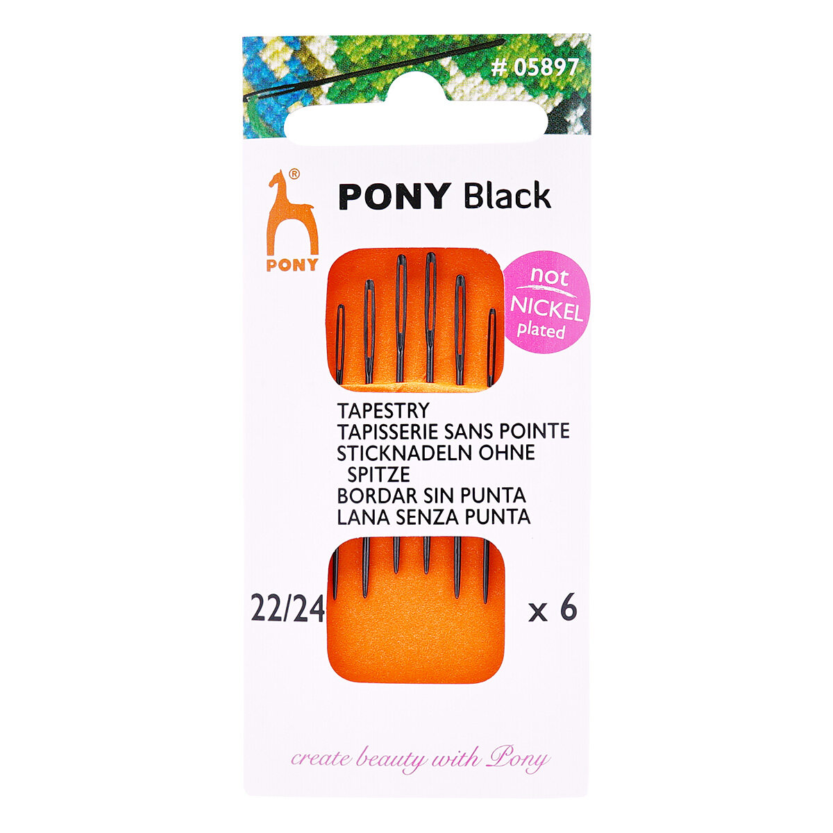 Иглы для вышивания гобеленовые Tapestry BLACK №22-24, 6 шт, PONY 05897