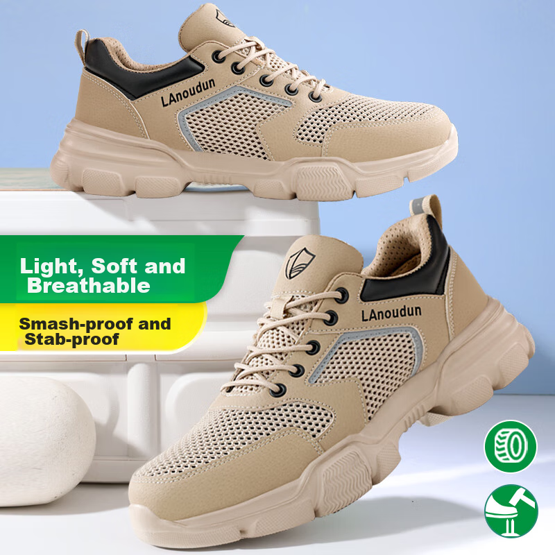 Blue Owl Shield Safety Shoes for Men, Summer Breathable Odor-Resistant Steel Toe Cap Anti-Smashing Anti-Puncture Ultra-Light Soft-Soled Work Shoes D232 Size 44