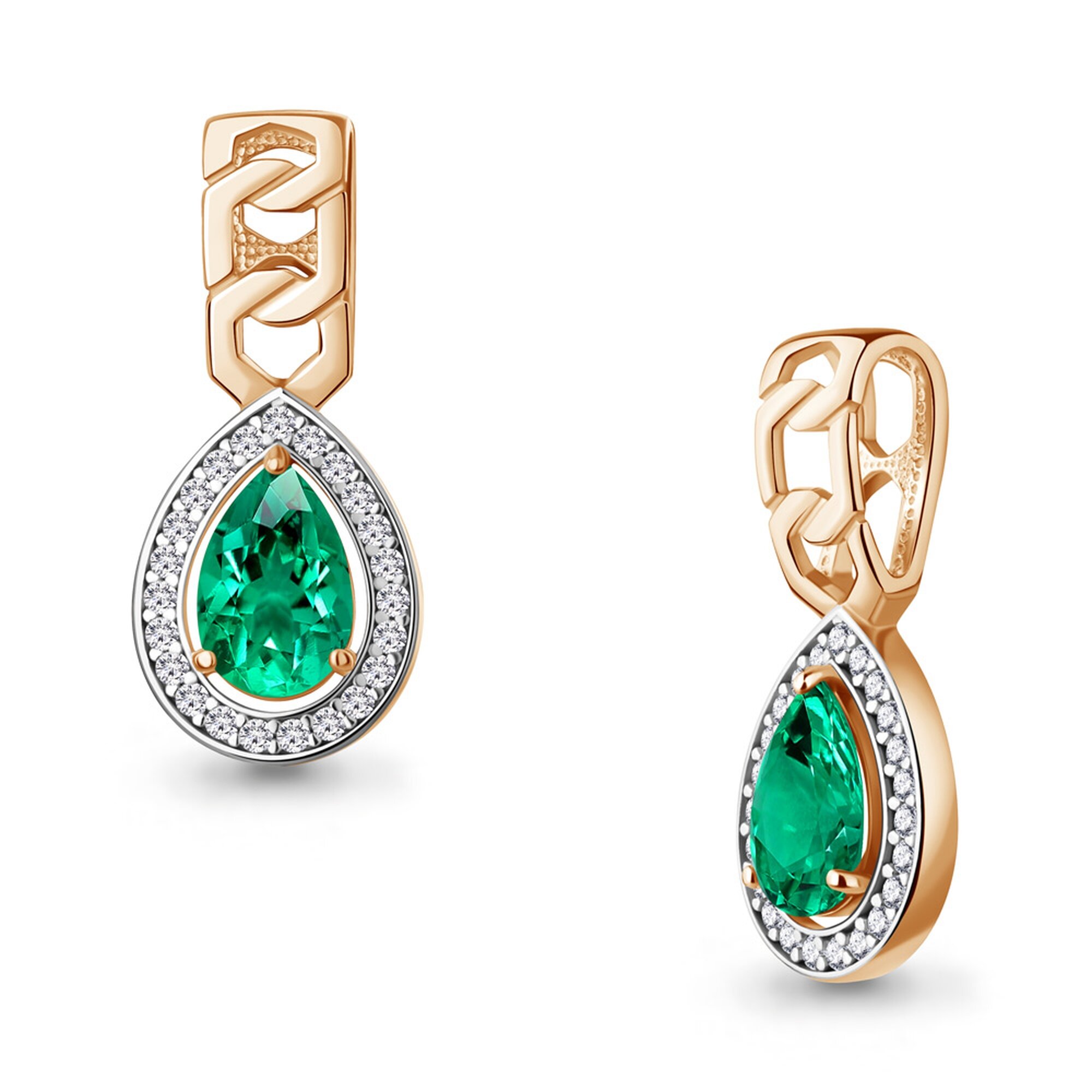 Подвеска, серебро, 925 проба, золочение, изумруд синтетический, фианит