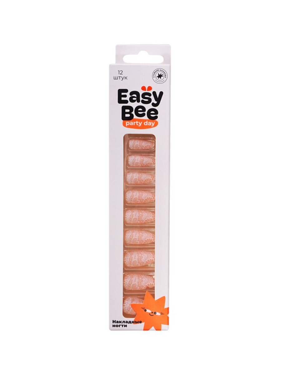 Набор накладных ногтей с клеевыми стикерами EASYBEE NAIL DAY Tender Laces (12 шт + клеевые стикеры 24 шт)