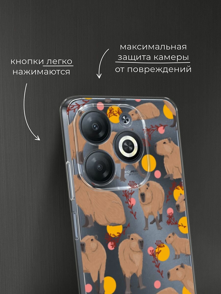 Чехол на Infinix Smart 8/8 HD/HOT 40i / Инфиникс Смарт 8/8 HD/HOT 40i с принтом "Капибара паттерн", прозрачный — фото 1