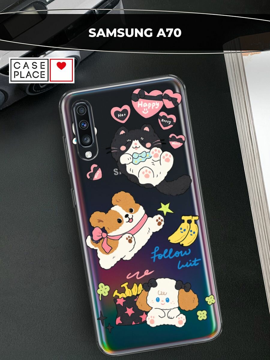 Чехол на Samsung Galaxy A70 / Самсунг Галакси А70 с принтом "Кудрявые животные", прозрачный