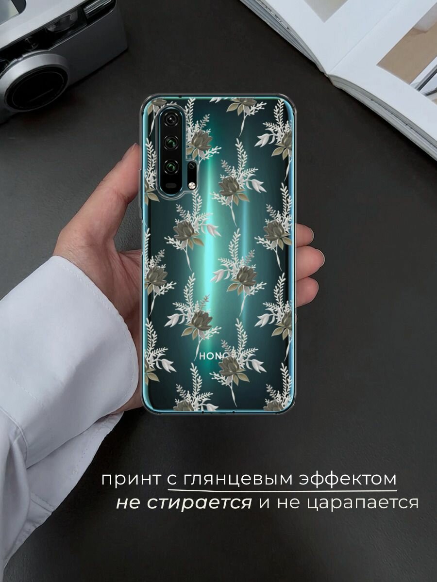 Чехол на Honor 20 Pro / Хонор 20 Про с принтом "Паттерн цветы сепия" — фото 1