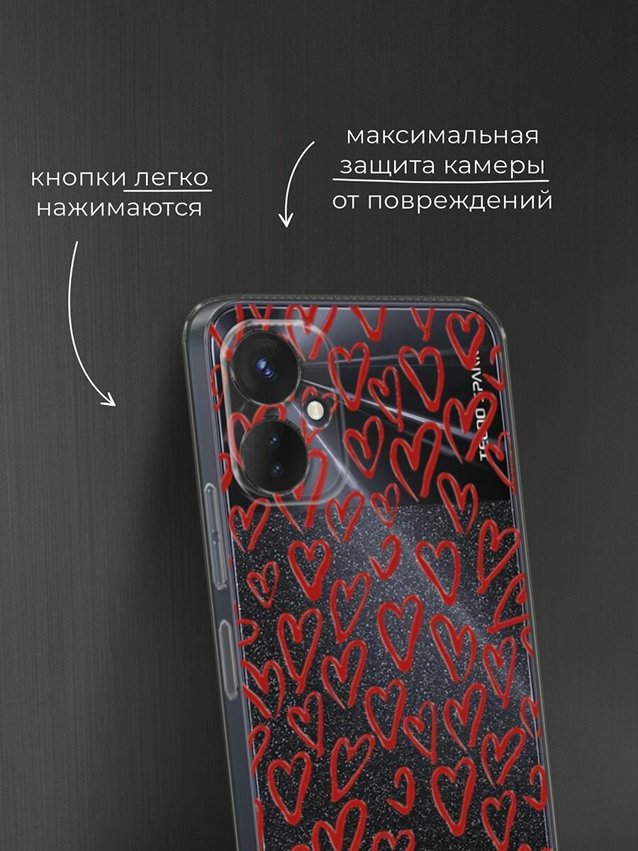 Чехол на Tecno Spark 9 Pro / Техно Спарк 9 Про с принтом "Легкие бордовые сердечки" — фото 1