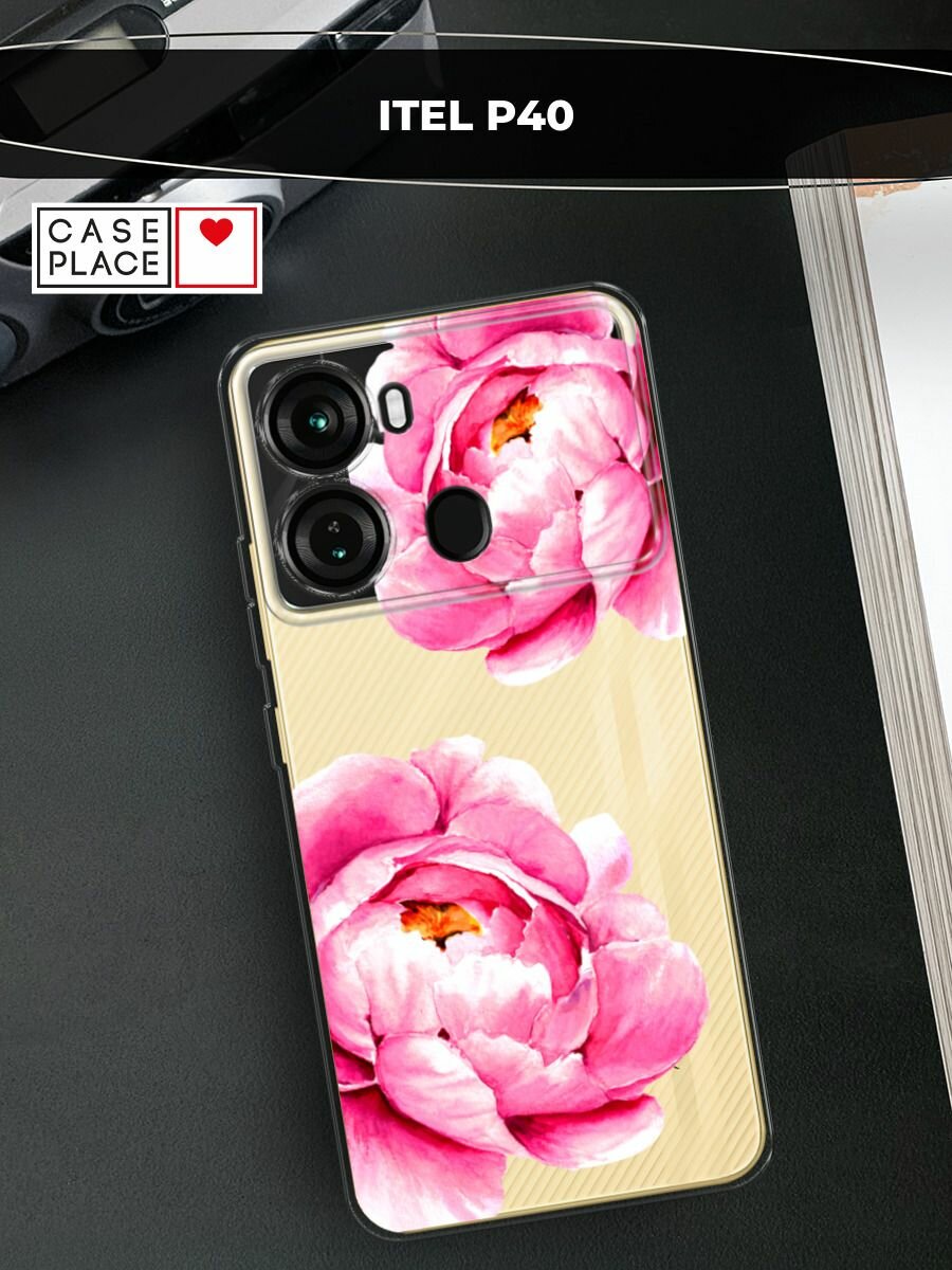 Чехол на Itel P40 / Ител P40 с принтом "Open peonies", прозрачный
