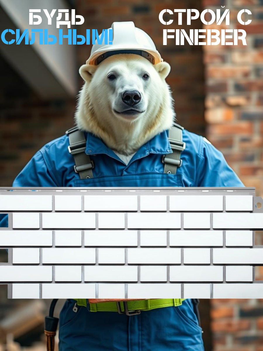 Фасадная панель Fineber "Кирпич клинкерный", белый, полипропилен, 1126x474x12 шт