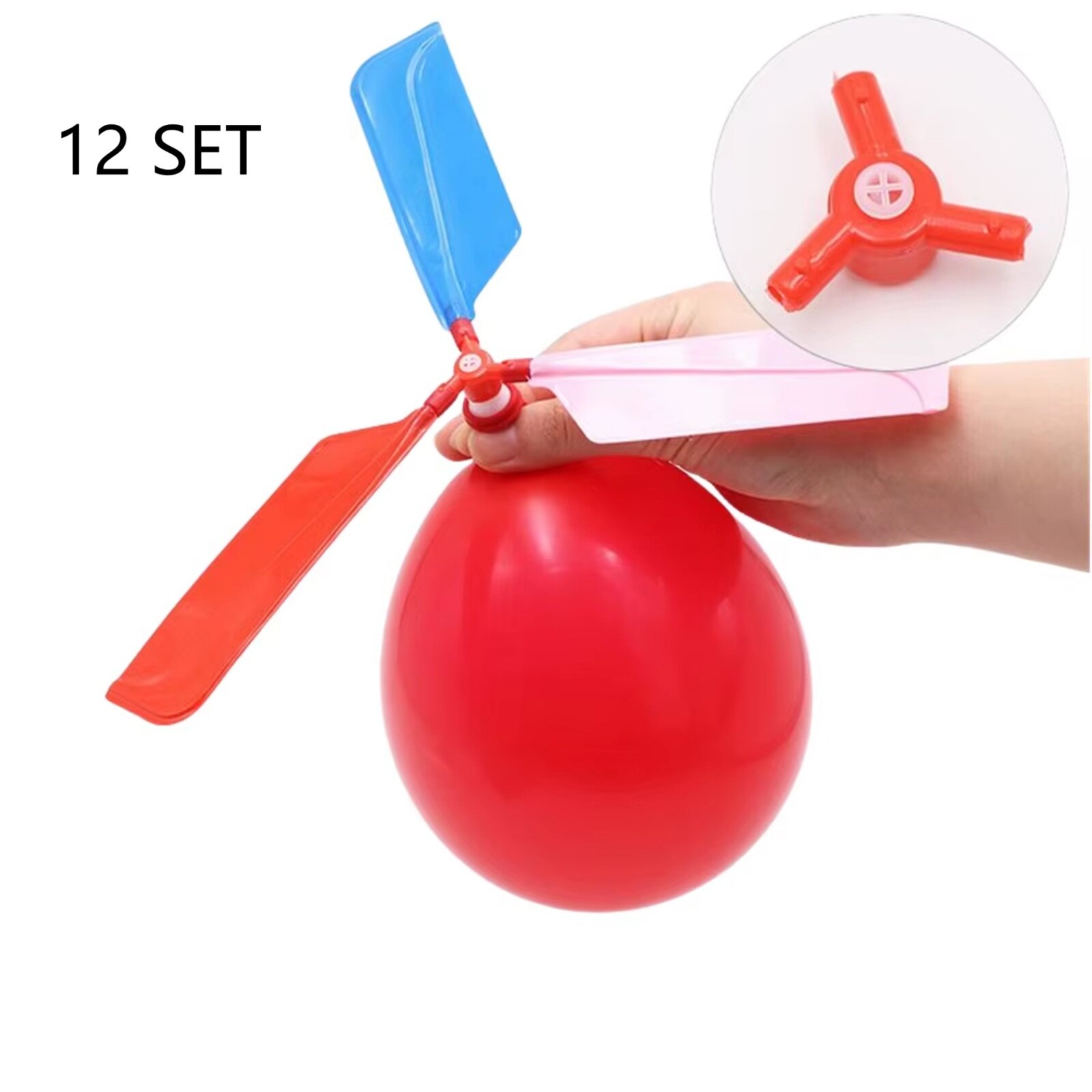 Набор игрушек вертолет на воздушном шаре / 12 наборов, 12 штук, пропеллеры рандомные цвета, шары рандомные цвета, материал пластик латекс, каждый вертолет включает 2 маленьких шара 1 насадку для воздуха 3 пропеллера 1 интерфейс, упаковка содержит 12
