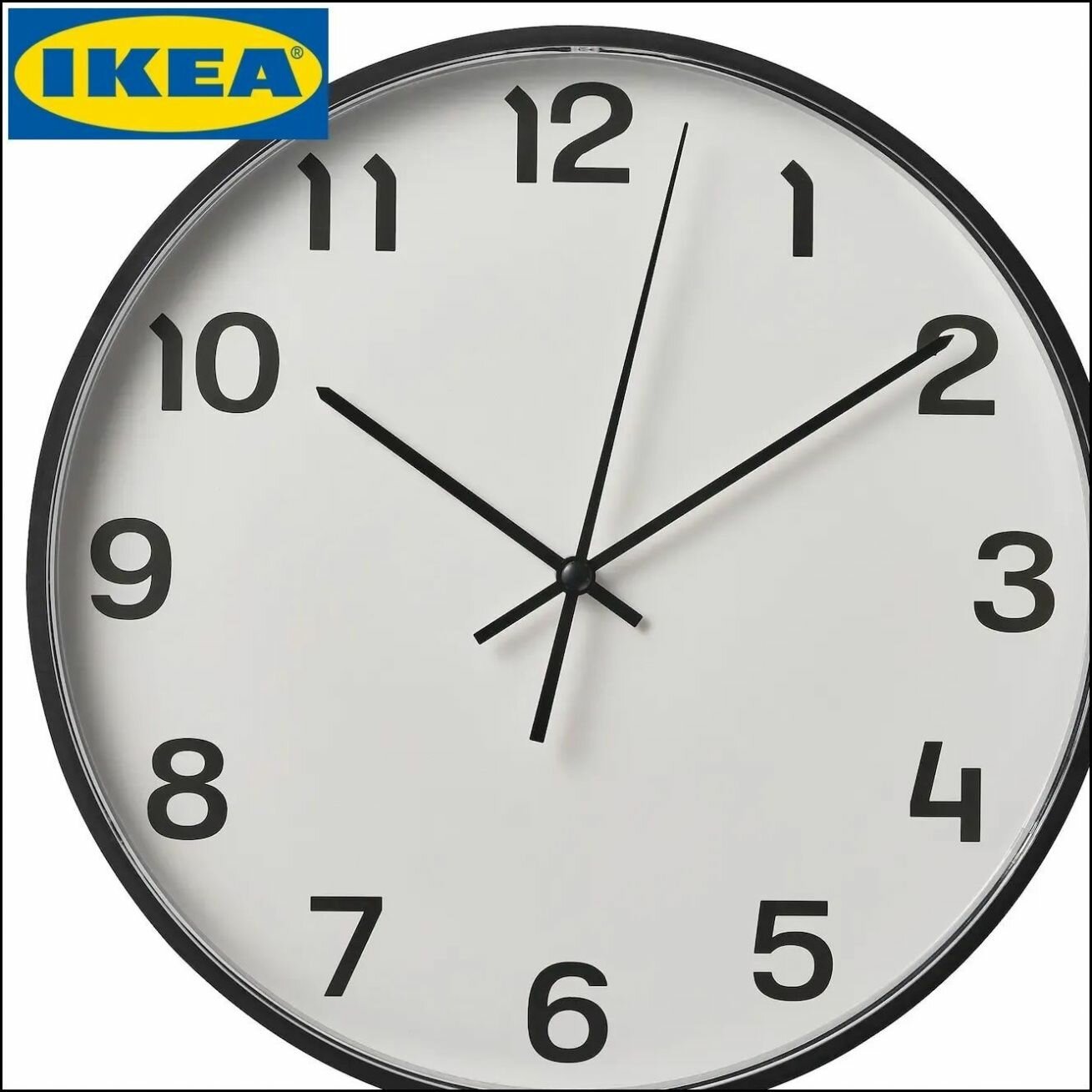 IKEA PLUTTIS Часы настенные кварцевые Pluttis черные, 28 см