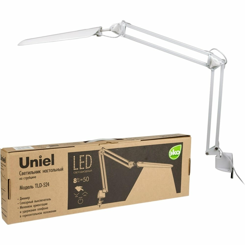 Настольный светильник Uniel на струбцине /LED/500Lm/4500K/Dimmer/TLD-524 White/8W/ 10610