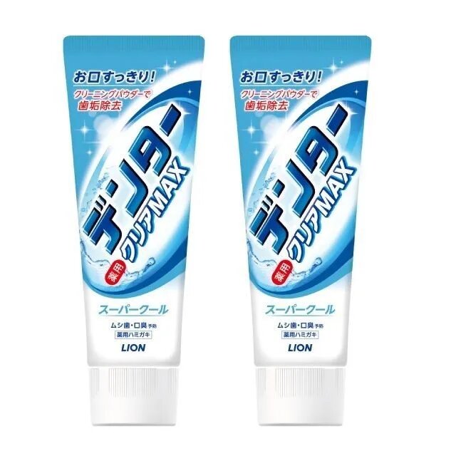 Зубная паста c полирующей пудрой "Dentor Clear MAX" Lion Япония, охлаждающая мята, 2 шт. по 140 гр.