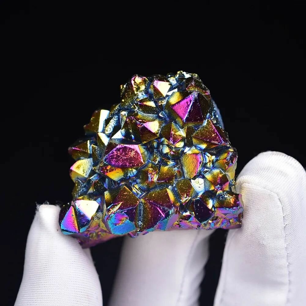 Нерегулярный необработанный титан, радужная аура, кварцевый кластер. Металлические камни, кристаллы, друзы, жеода, камень для украшения дома,80-100 грамм