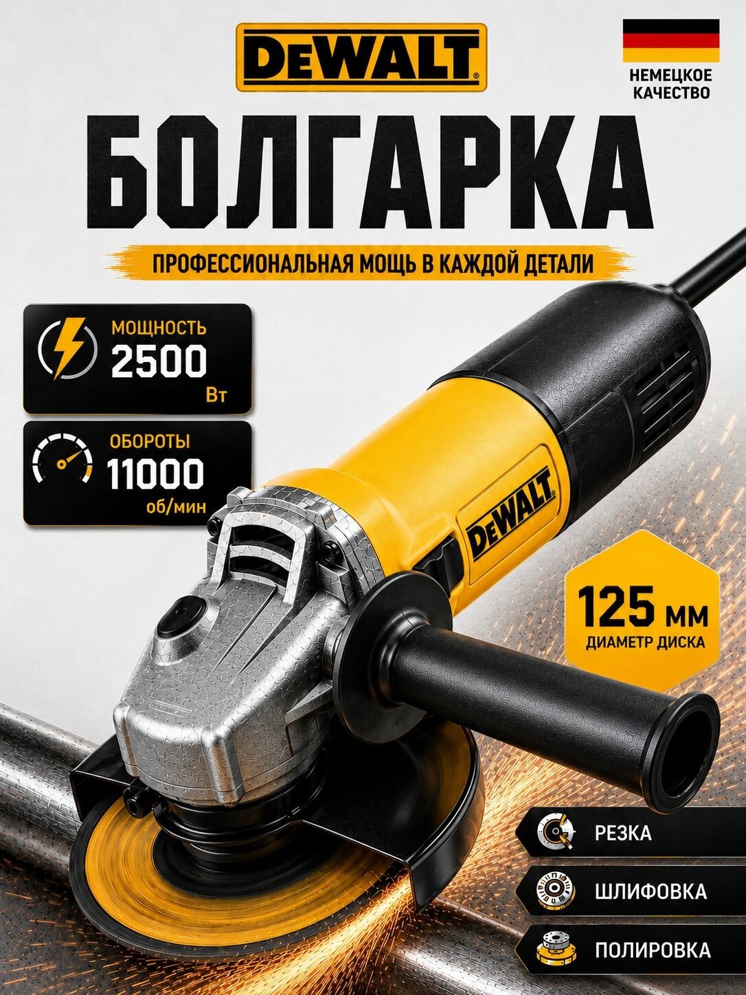 Болгарка электрическая сетевая 125 мм, УШМ