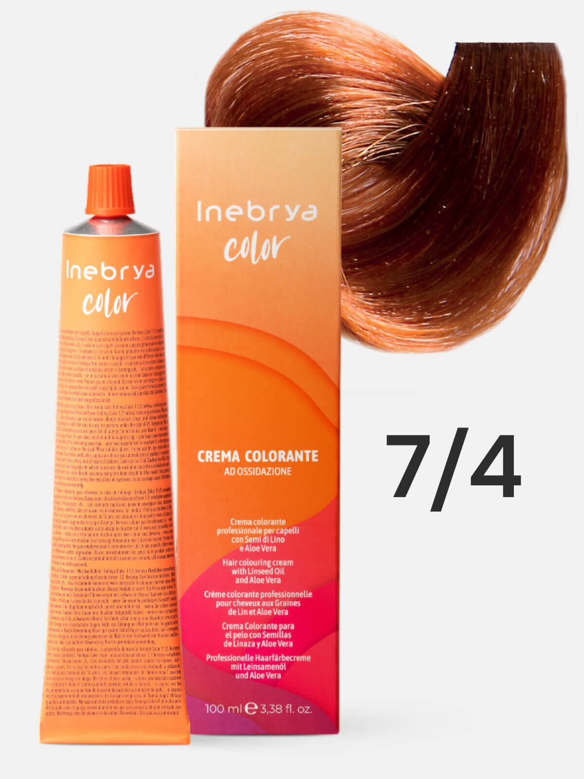 Крем - краска для волос профессиональная Inebrya Color Professional 7/4 Русый Медный, 100 мл